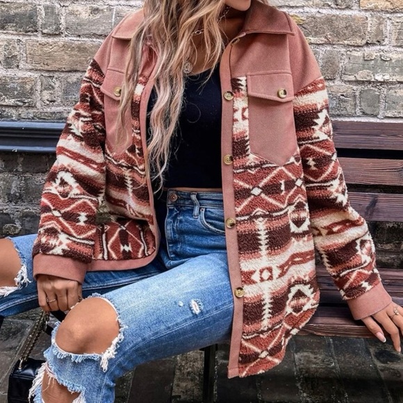 Tops | Last One Boho Pink Fleece Shacket | Poshmark